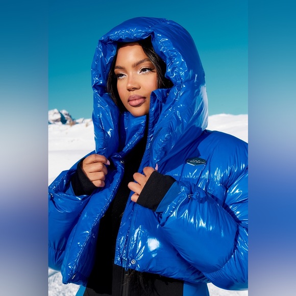 Jackets & Coats | Plus Blue High Shine Space Hood Cropped Puffer Coat ...